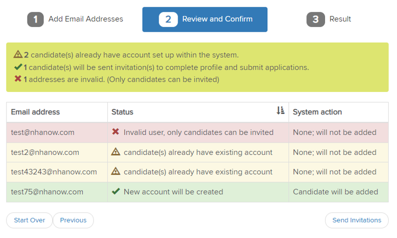 Inviting a Candidate to Create an Account