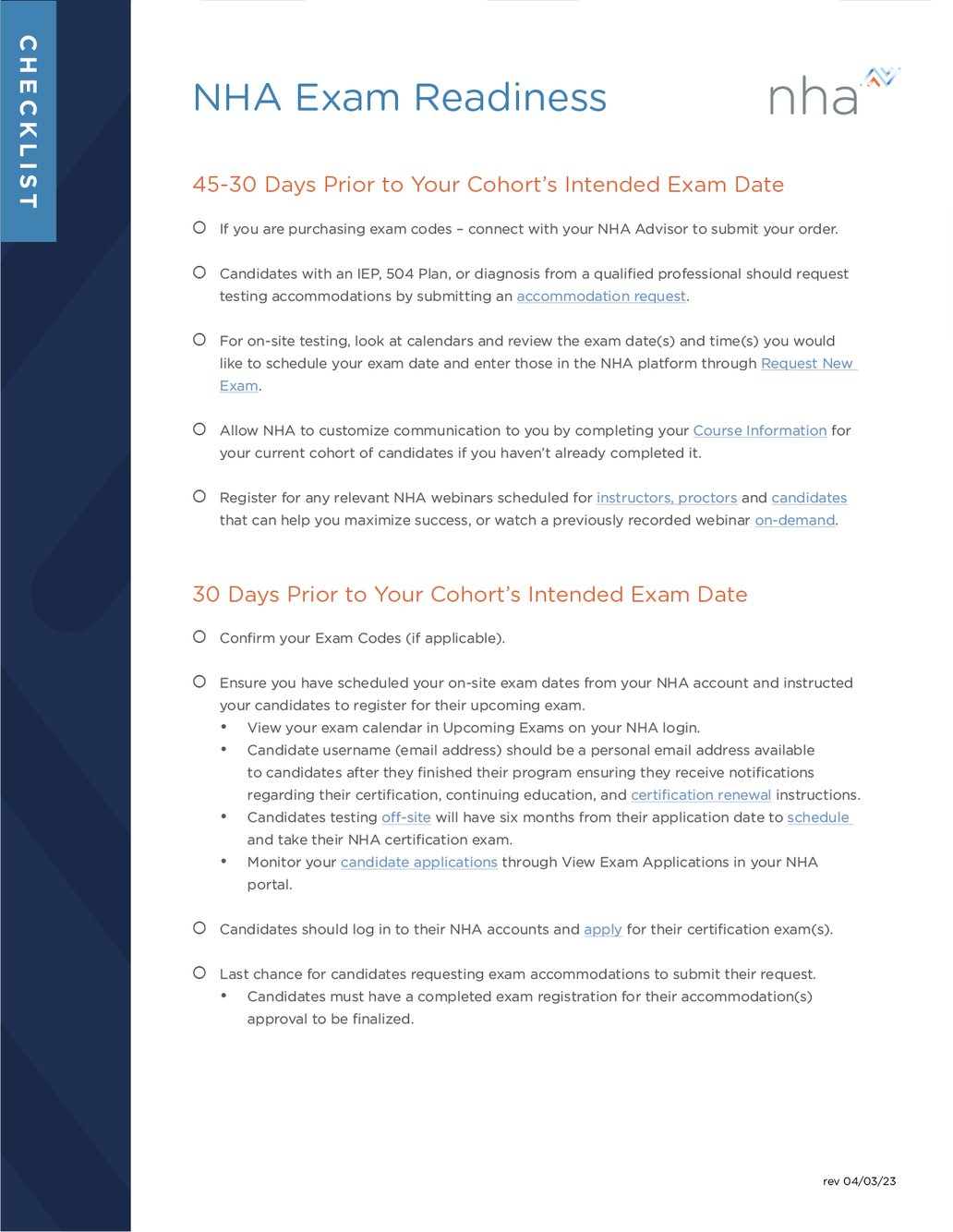 Exam Ready Checklist
