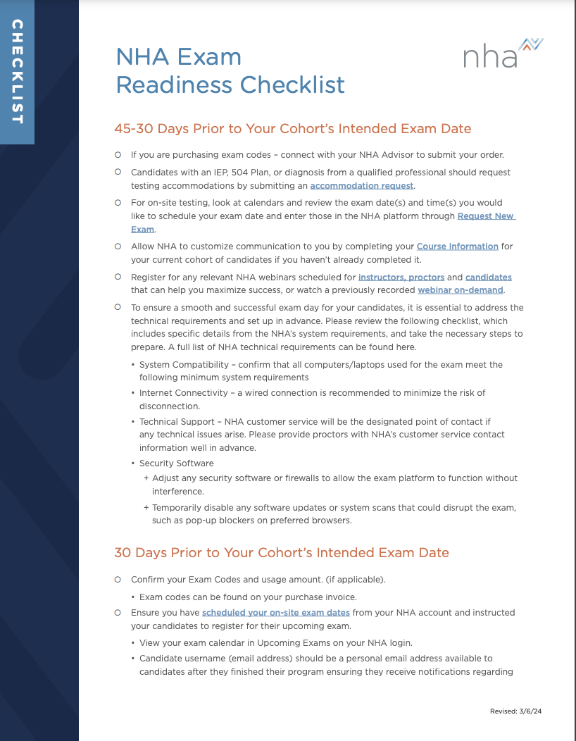 Exam Ready Checklist