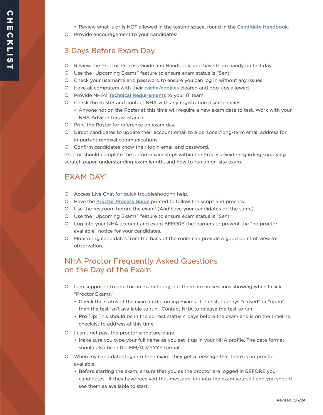 Proctor Readiness Checklist for Onsite Exams