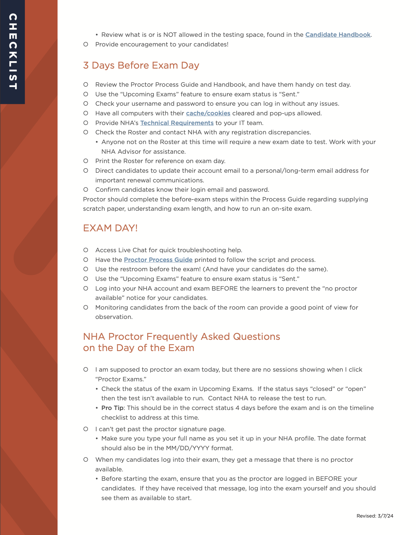 Proctor Readiness Checklist for Onsite Exams