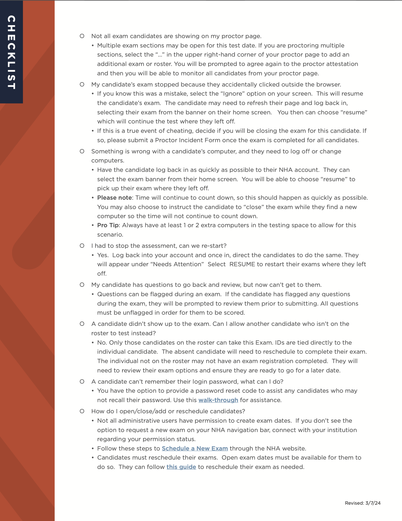 Proctor Readiness Checklist for Onsite Exams