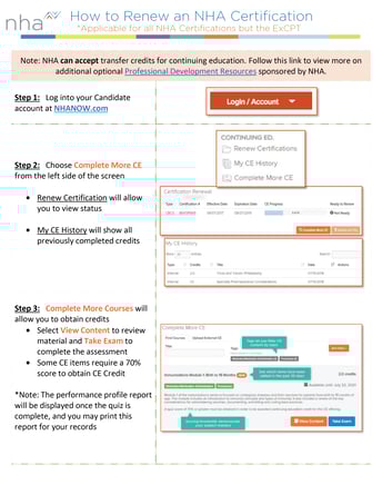 How to Renew an NHA Certification (non-ExCPT)